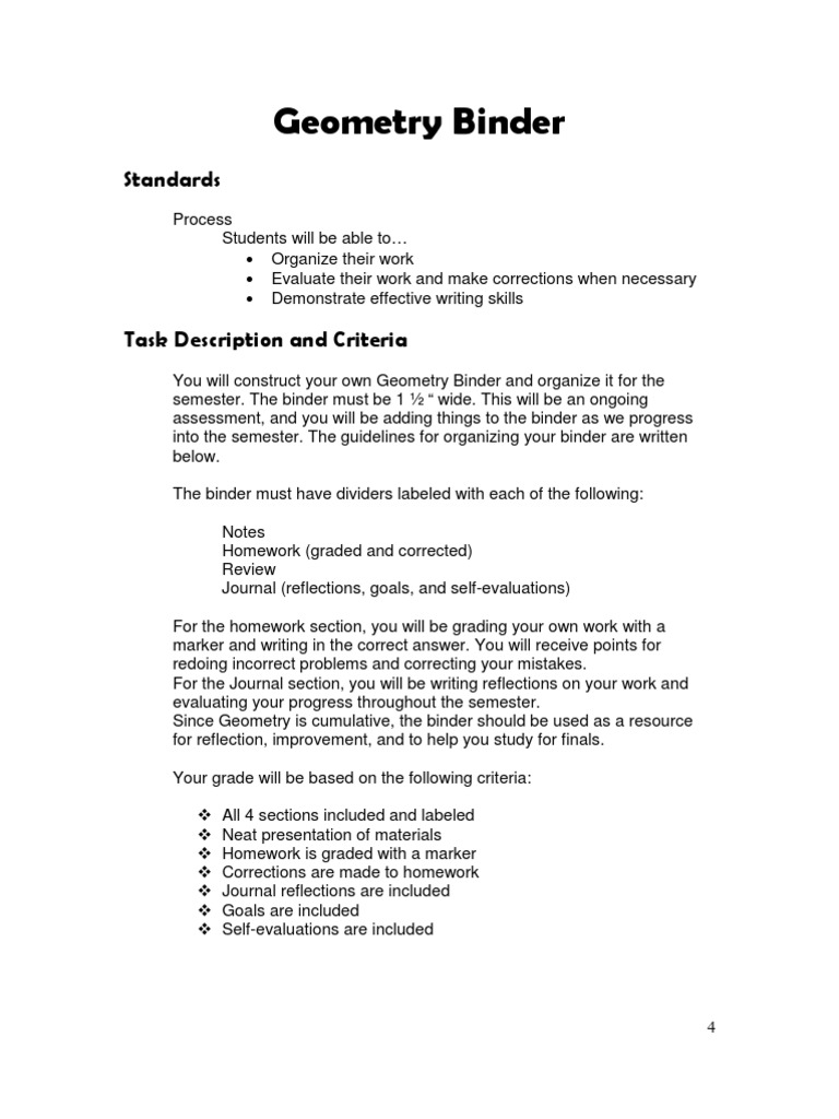 Geometry Binder Organization Guide | PDF