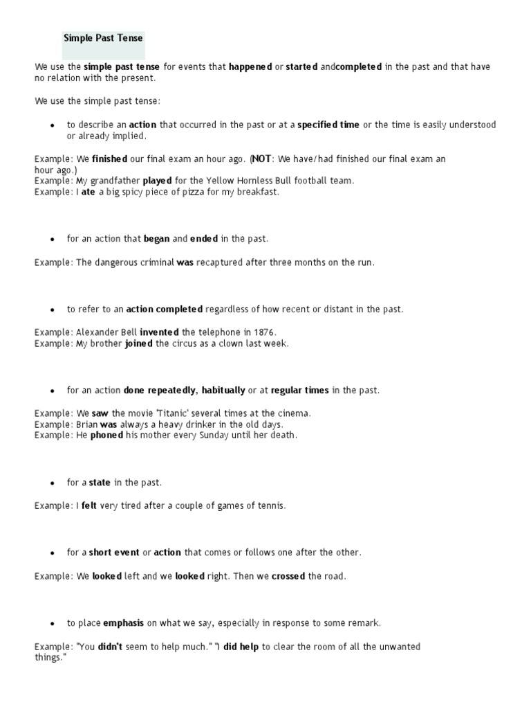 Simple Past Tens1 | PDF | Grammatical Tense | Verb
