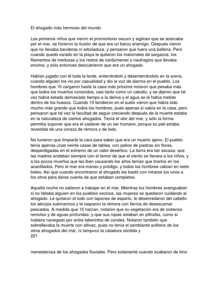 El Ahogado Más Hermoso Del Mundo | PDF | Narración | Gabriel García Márquez