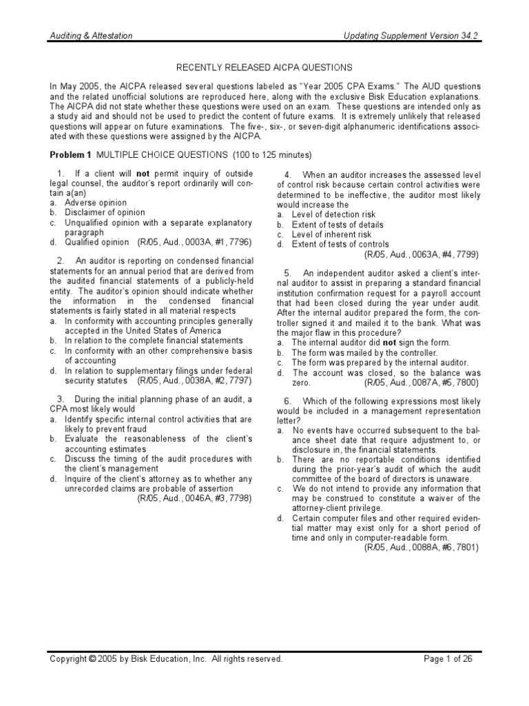 AICPA 2005 Audit and Assurance | PDF | Going Concern | Audit