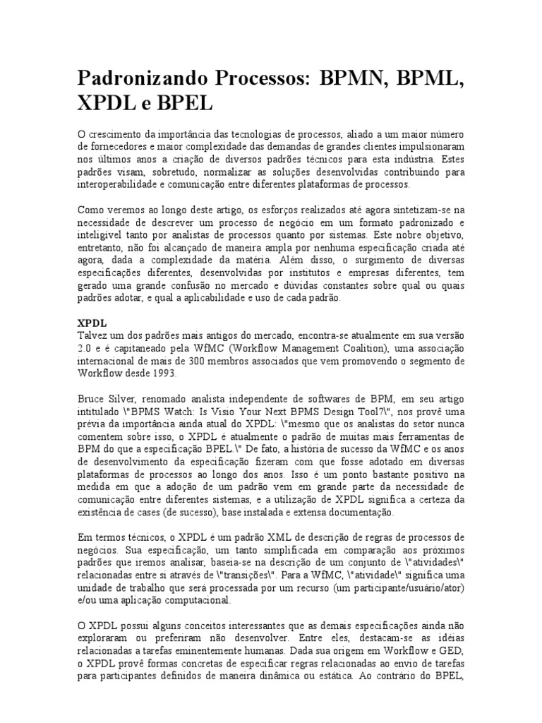 Padronizando Processos BPMN, BPML, XPDL e BPEL | PDF | Serviço de ...