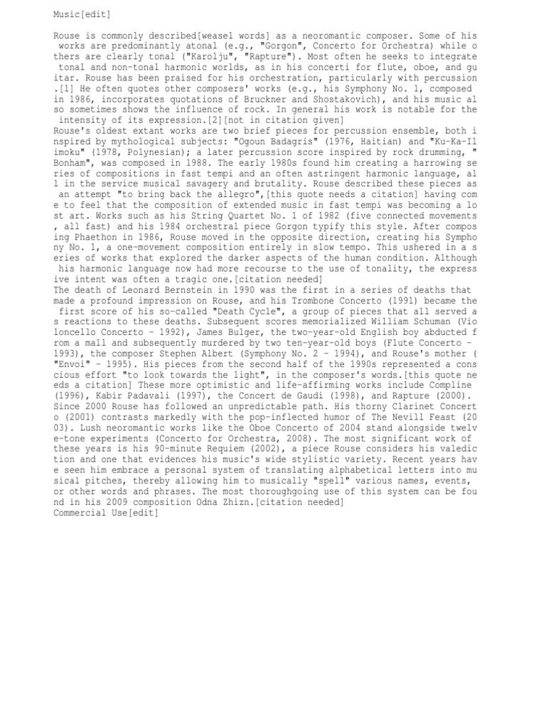 Christopher Rouse Music | PDF | Orchestras | Compositions For Orchestra