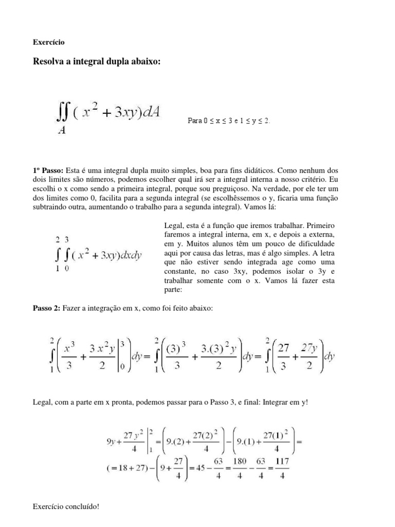 Exercício integral duplo | Integral | Calculus
