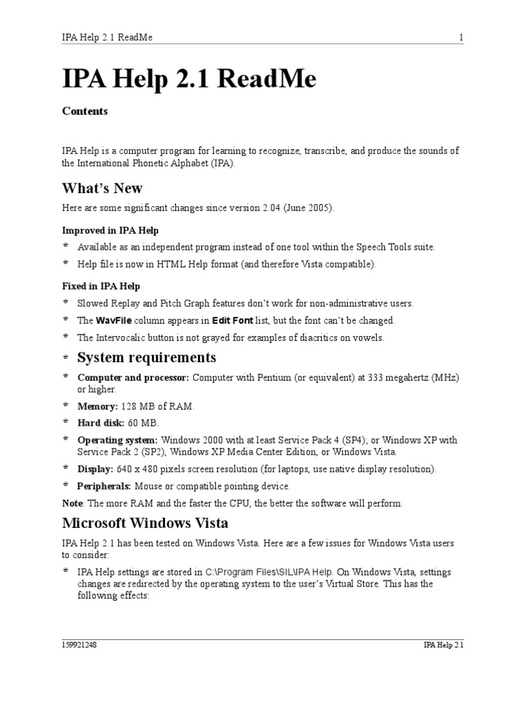 Ipa Help 2.1 Readme: What'S New | PDF | Windows Vista | Microsoft Windows