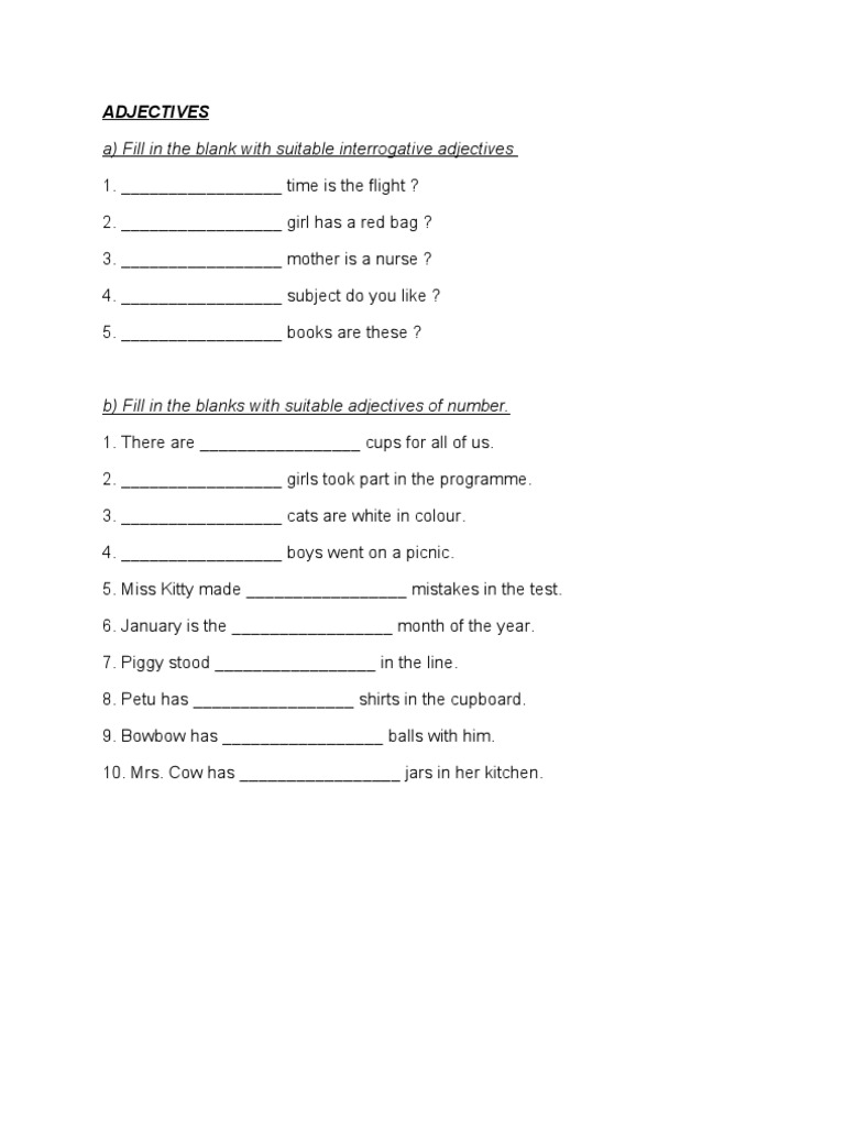 A) Fill in The Blank With Suitable Interrogative Adjectives | PDF