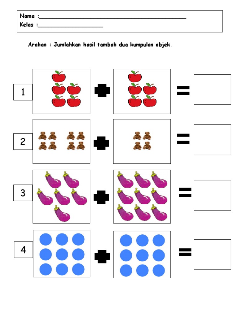 Lembaran Kerja Menyatakan Hasil Tambah 2 Kumpulan Objek | PDF