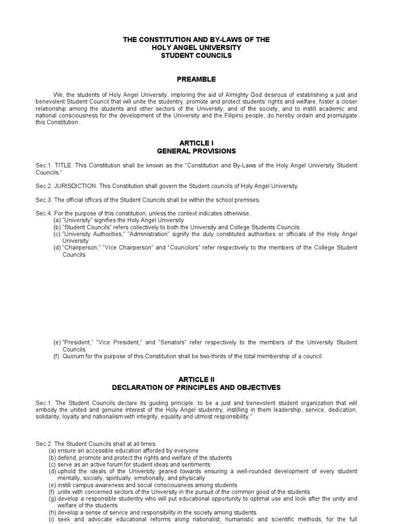 Constitution and by Laws of A Student Council | PDF | Board Of ...