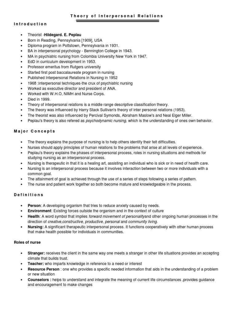 Interpersonal Nursing Theory Guide | PDF | Interpersonal Relationships ...