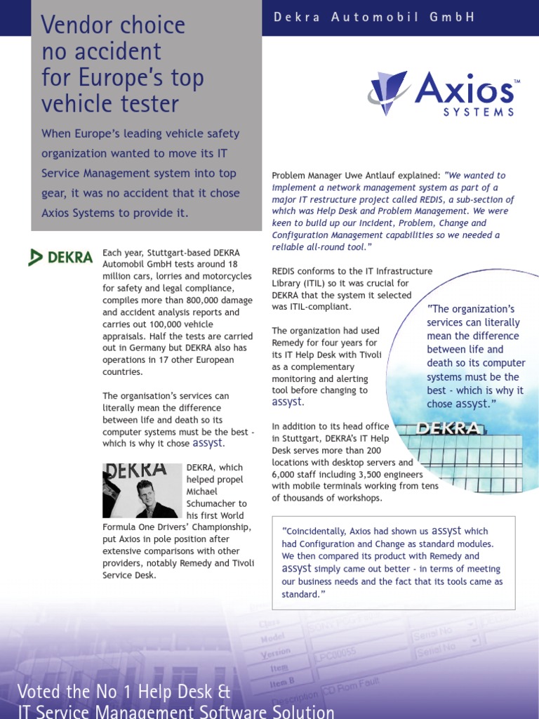 Axios Systems: Dekra ITSM Assyst Case Study | PDF | It Service ...