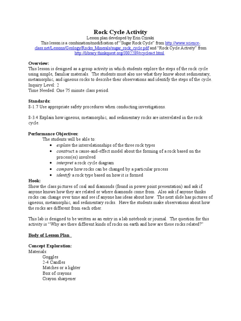 Rock Cycle Lesson Plan | PDF | Rock (Geology) | Lesson Plan