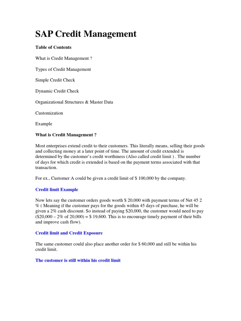 SAP Credit Management | PDF | Credit | Finance & Money Management