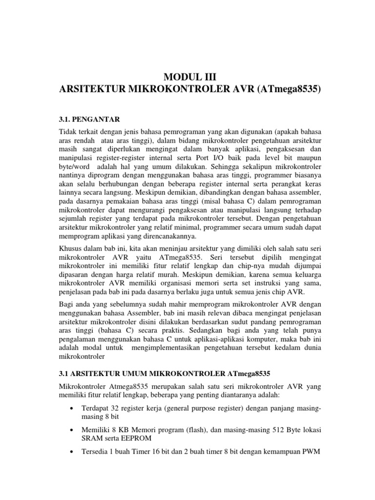 Modul Arsitektur Microcontroller Avr | PDF