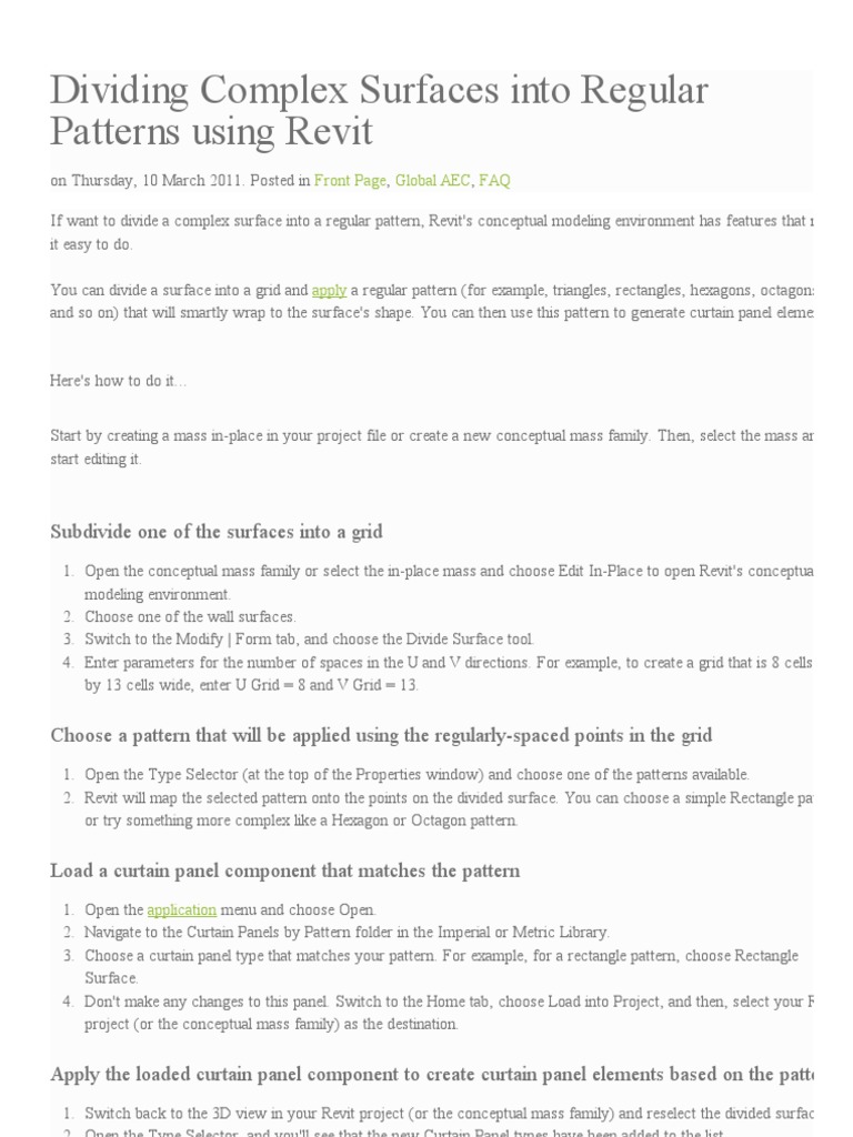 Dividing Complex Surfaces Into Regular Patterns Using Revit | PDF ...