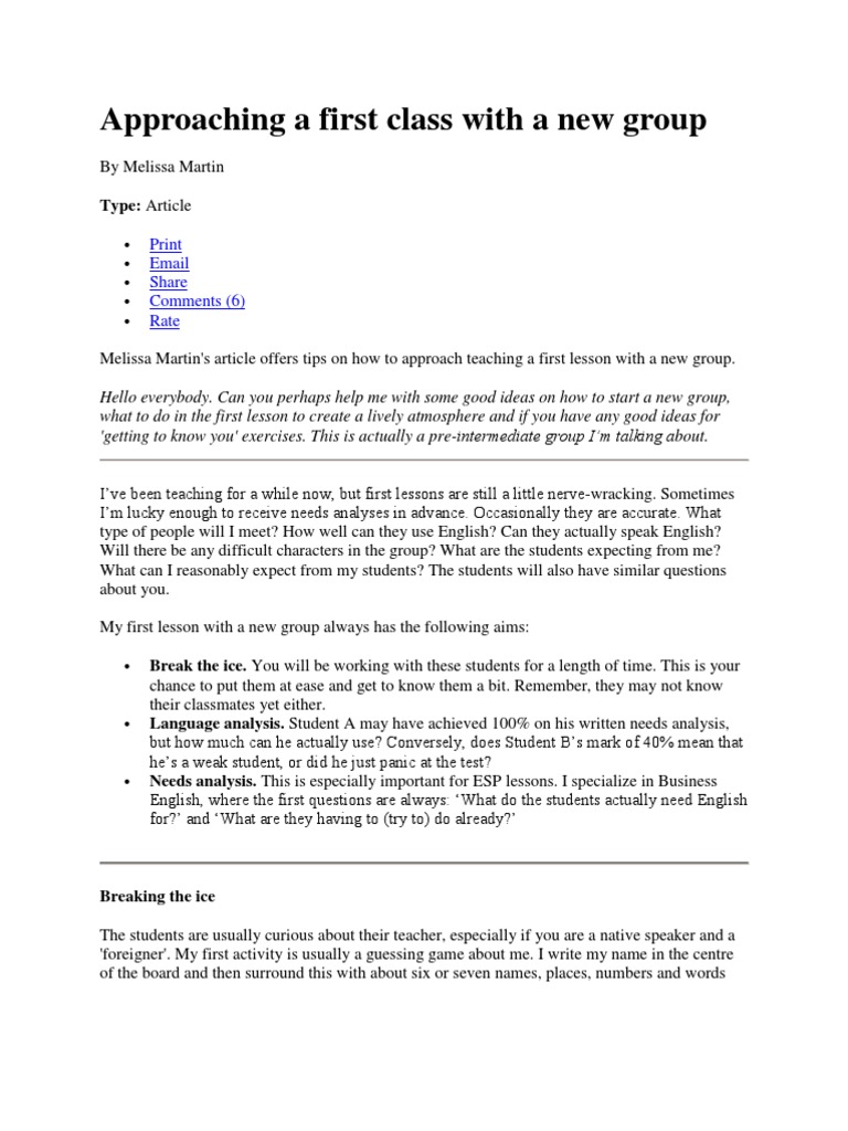 First Lesson Tips for New Groups | PDF | Career & Growth | Language ...