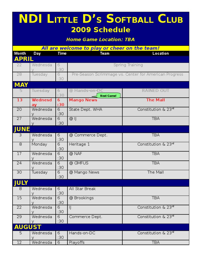 Baseball Schedule | PDF