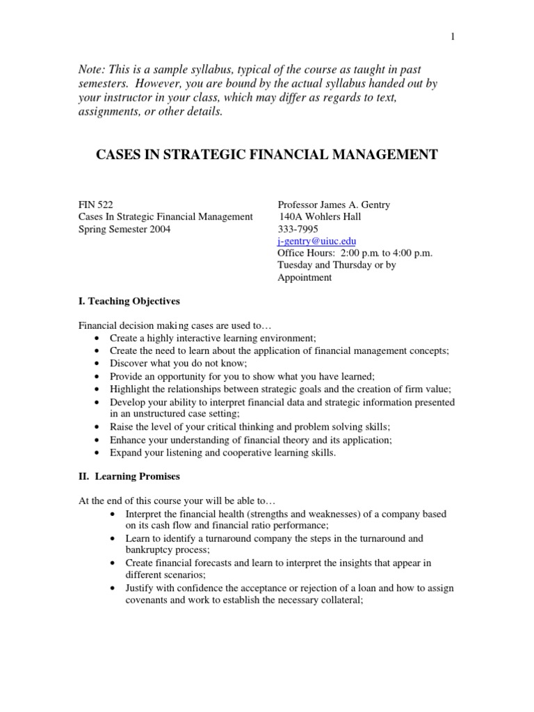 Strategic Financial Management Case Study Course | PDF | Valuation ...