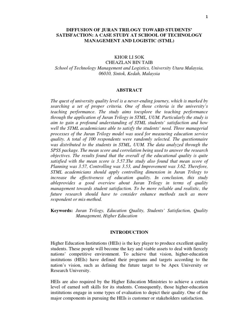 Juran Trilogy's Impact on Student Satisfaction | PDF | Quality ...