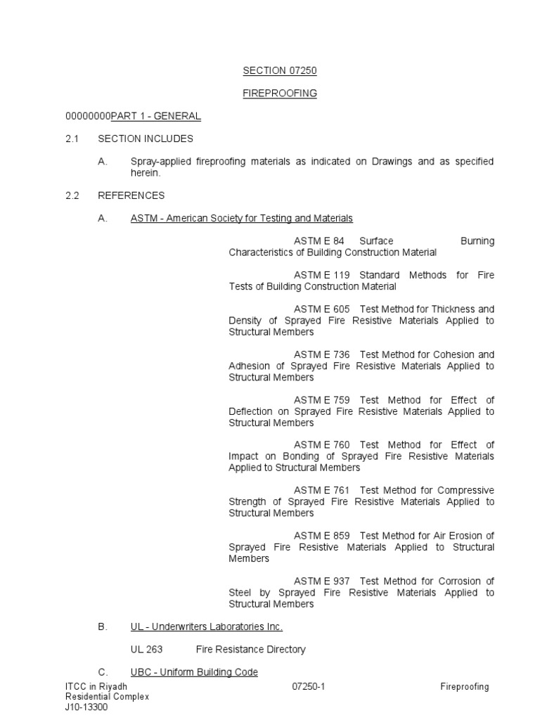 ITCC in Riyadh Residential Complex J10-13300 07250-1 Fireproofing | PDF ...