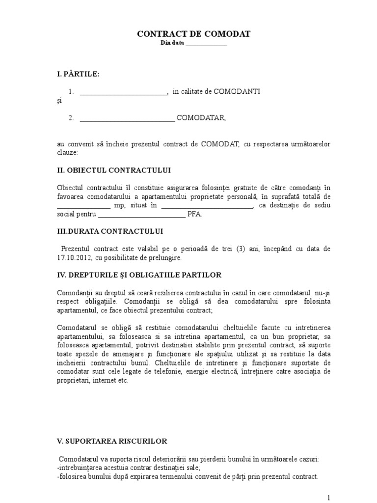 Contract de Comodat PFA | PDF