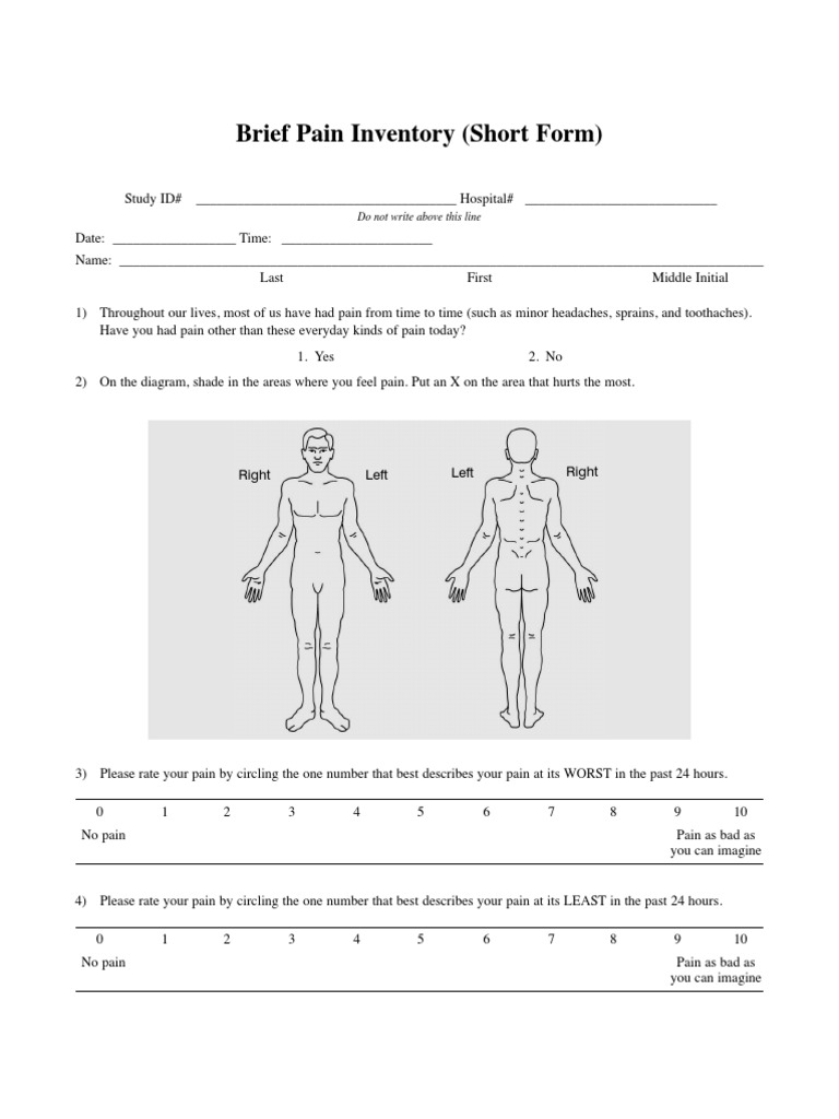 Brief Pain Inventory (Short Form) : Do Not Write Above This Line | PDF