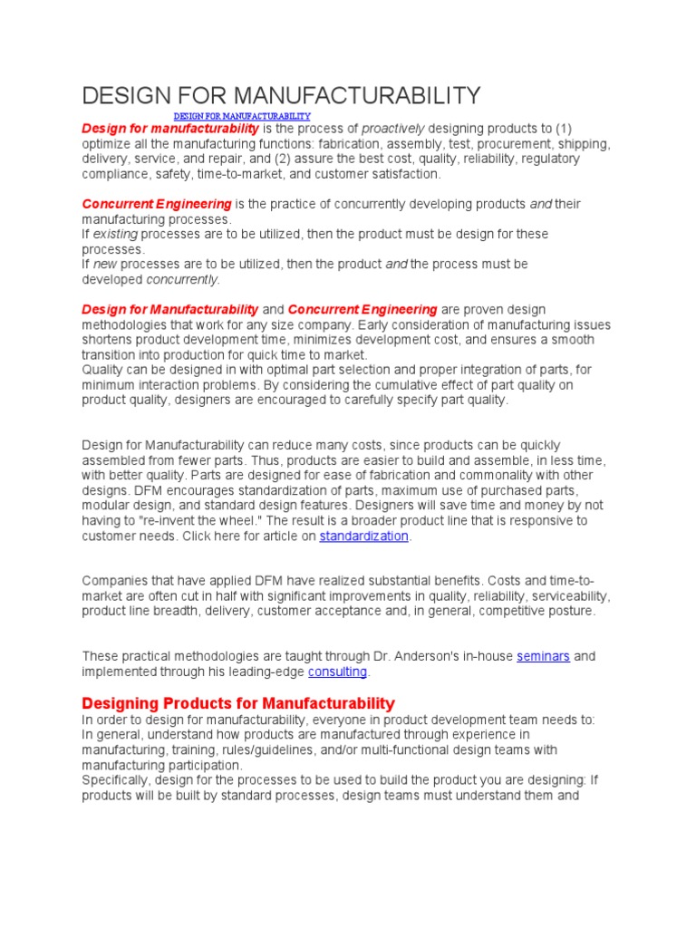 Design For Manufacturability | PDF