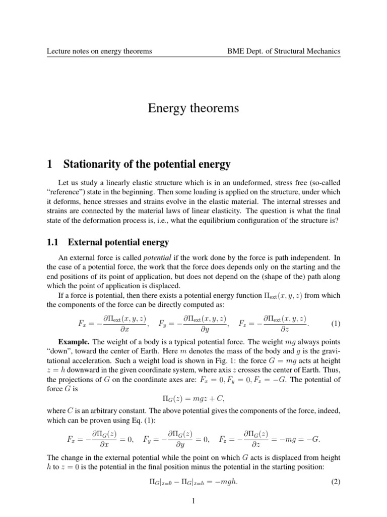 Energy Theorems: 1 Stationarity of The Potential Energy | PDF ...