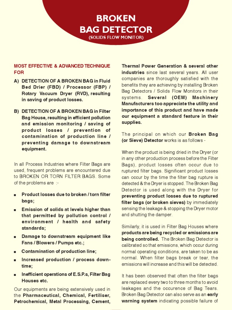 Brochure of Broken Bag Detector PDF | PDF | Filtration | Sensor