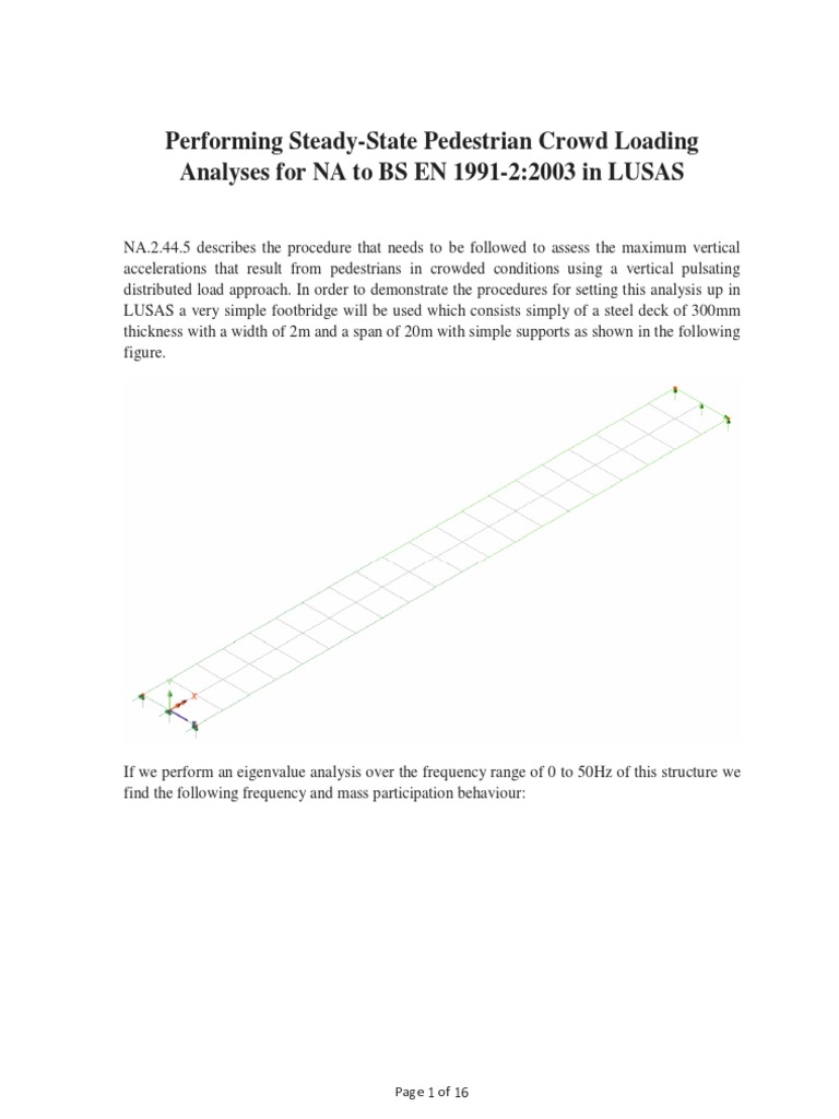 Performing Steady-State Pedestrian Crowd Loading To BS en 1991-2 2003 ...