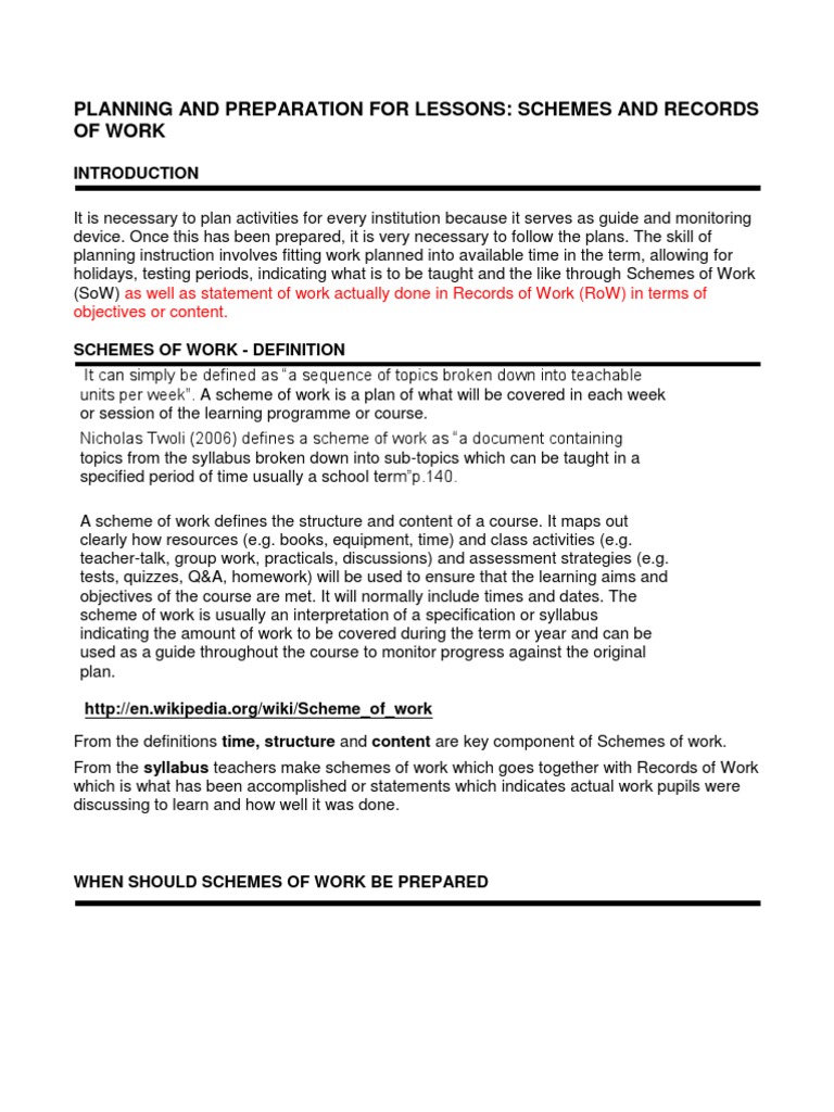 Preparing To Teach Schemes of Work, For Malawi and Beyond | PDF ...