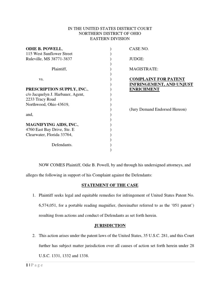 Powell v. Prescription Supply Et. Al. | PDF | Patent Infringement | Damages