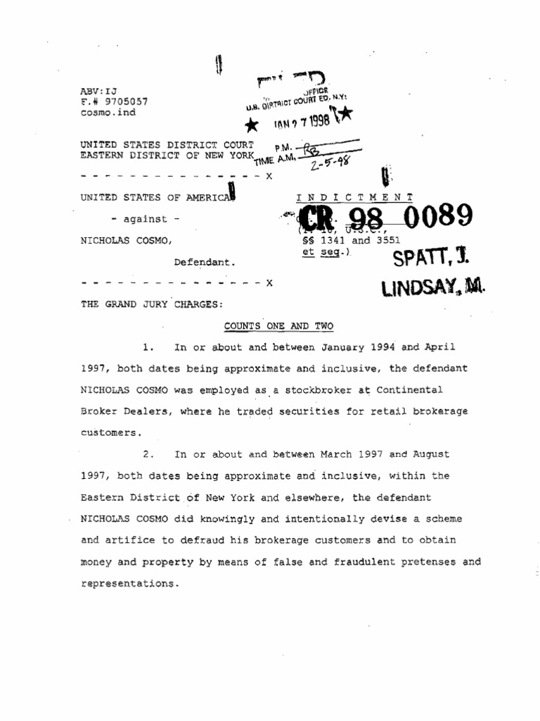 Nicholas Cosmo of Agape World - 1997 Criminal Complaint | PDF | United ...