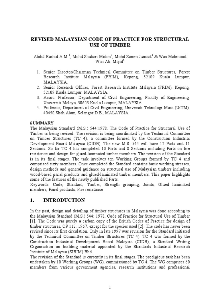 Revised Malaysian Code of Practice For Structural Use of Timber | PDF ...
