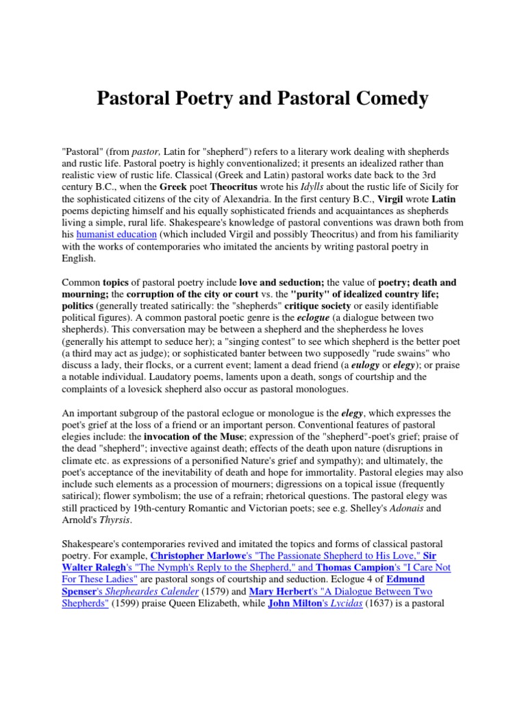 What Is A Pastoral Poem Called