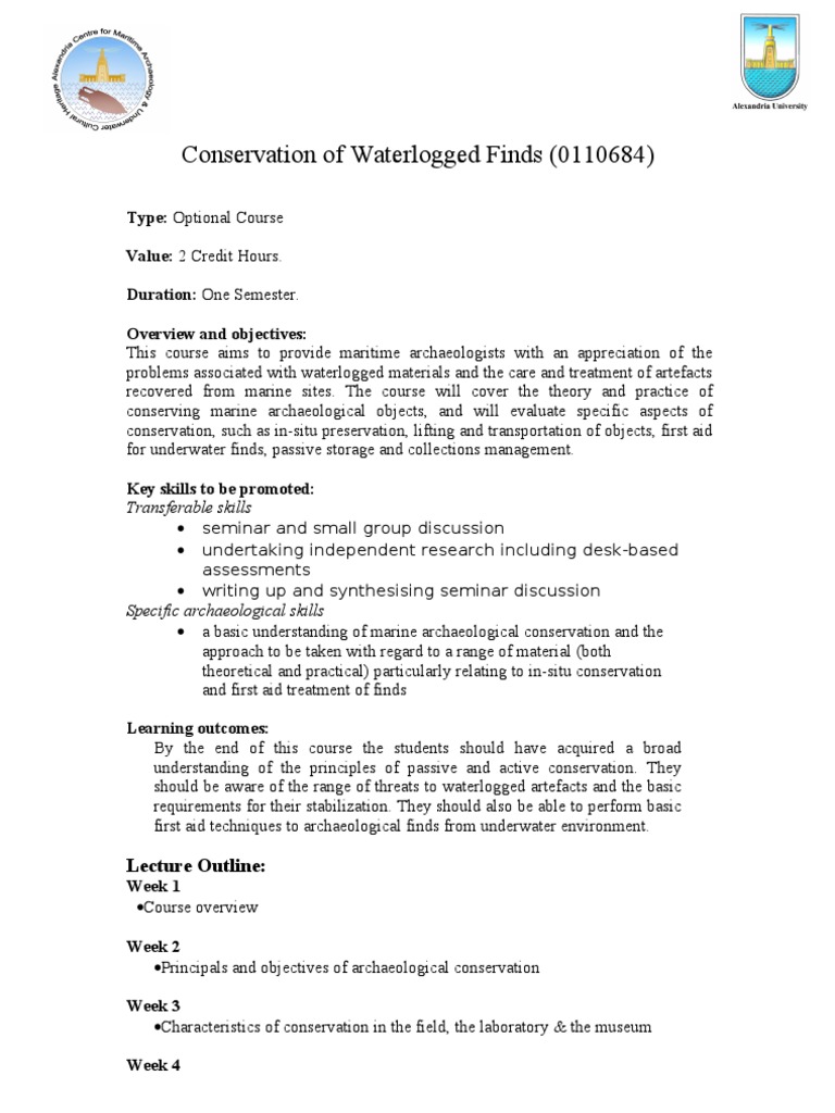 Waterlogged Artefact Conservation Course | PDF | Archaeology ...