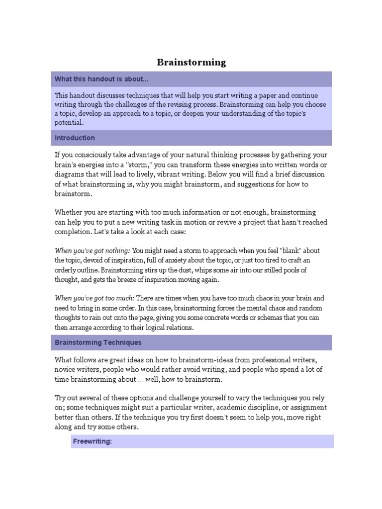 Brainstorming: What This Handout Is About.. | PDF | Discipline ...