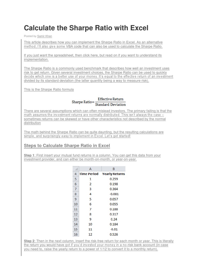 Calculation of Sharpe Ratio | PDF | Sharpe Ratio | Beta (Finance)