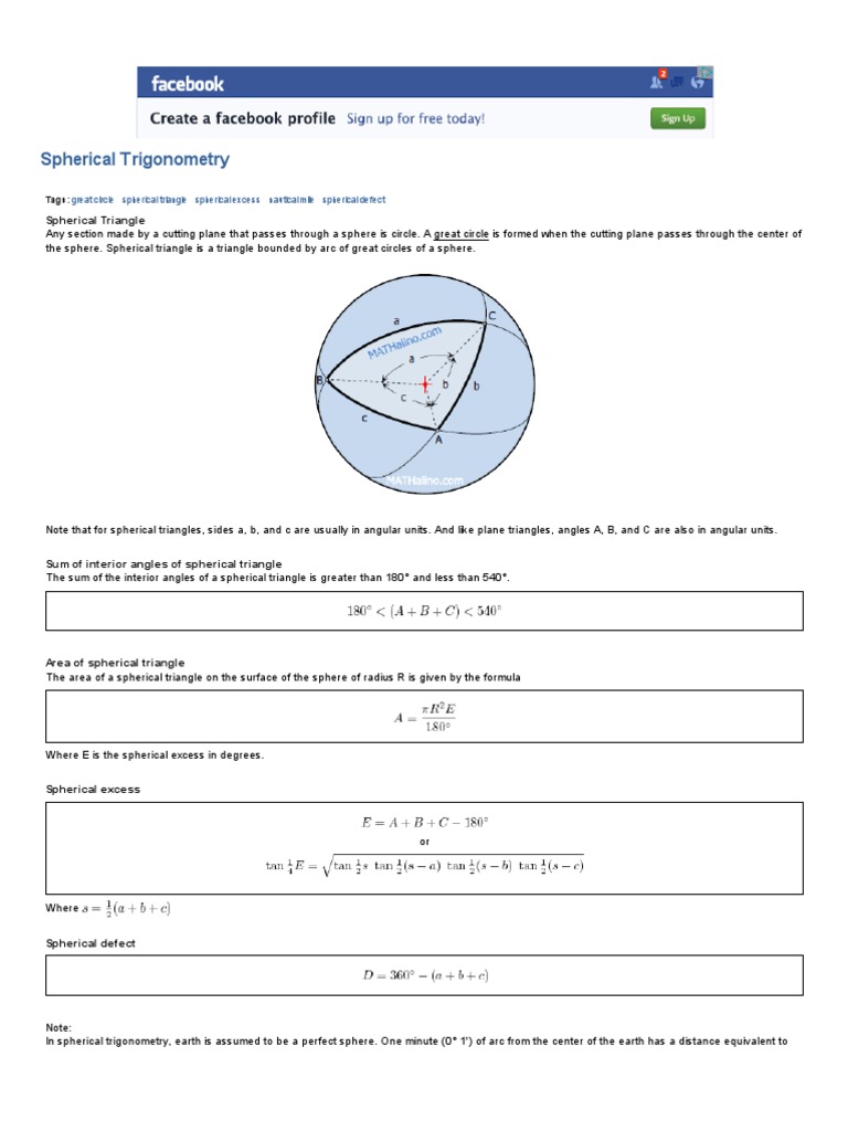 Spherical Trigonometry - Review | PDF | Sphere | Triangle