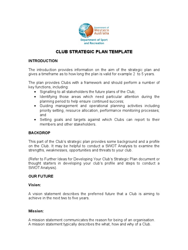 Club Strategic Plan Guide | PDF | Swot Analysis | Strategic Planning