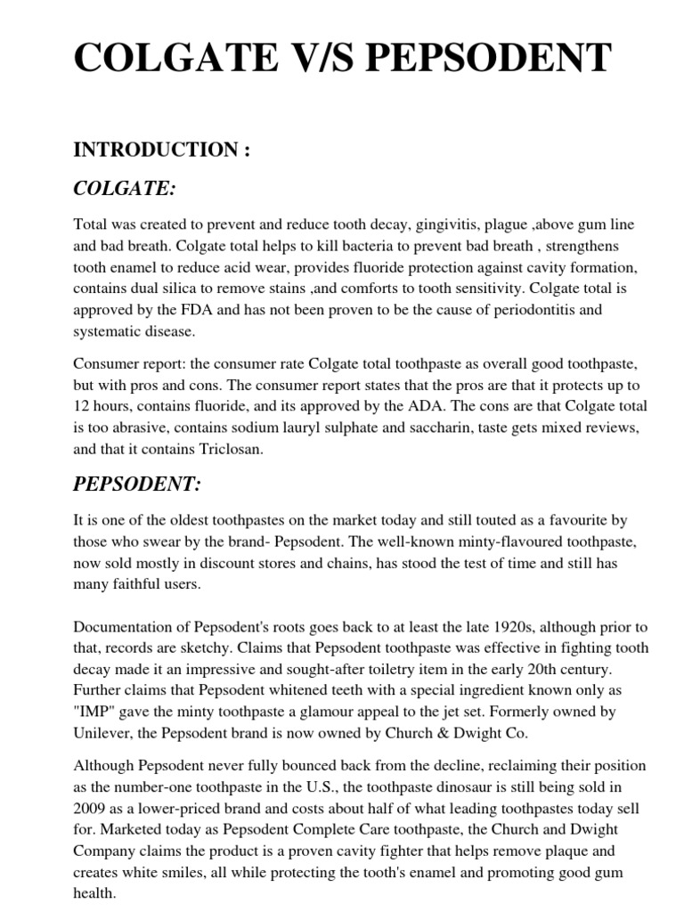 Colgate vs. Pepsodent: Key Comparisons | PDF | Business | Wellness