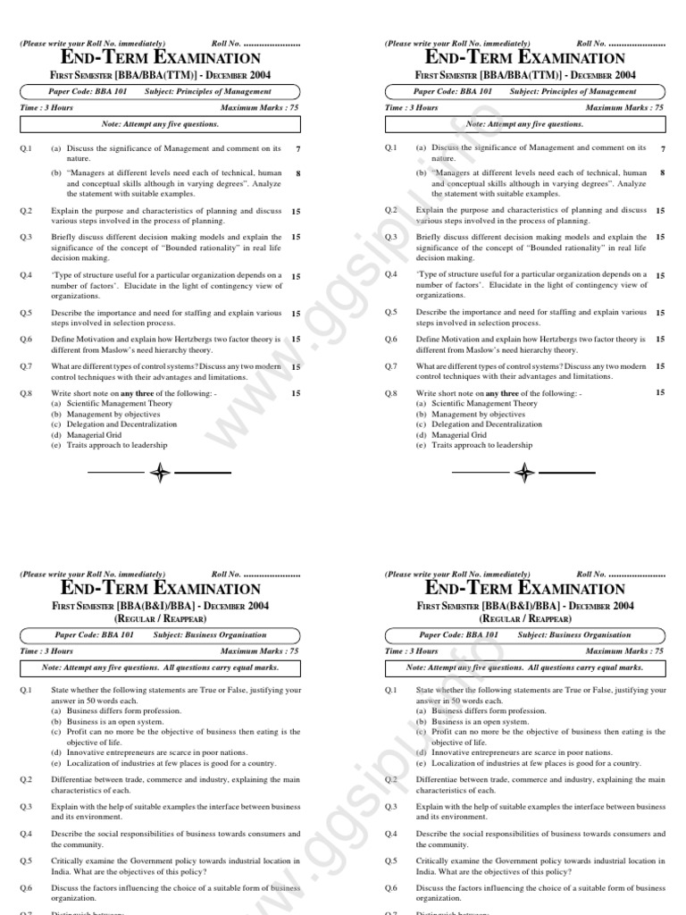 Bba Question Papers | PDF | Strategic Management | Present Value