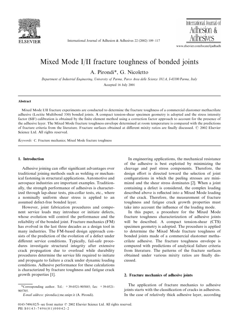 Mixed Mode I/II Fracture Toughness of Bonded Joints | PDF | Fracture Mechanics | Fracture