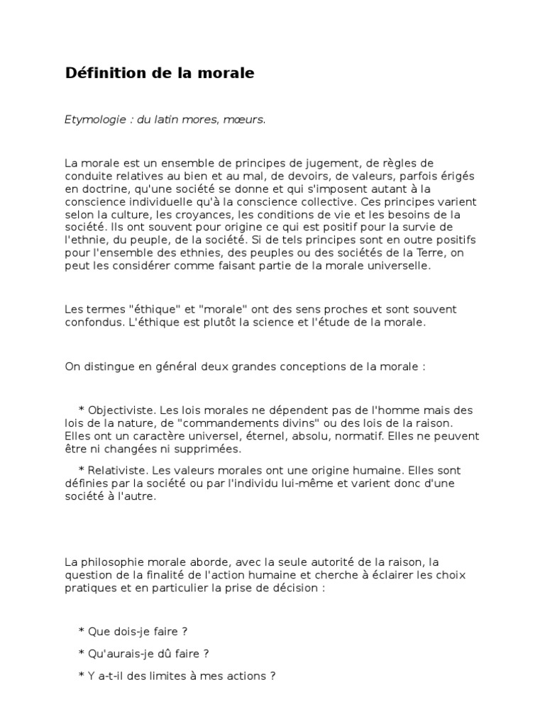 Définition de la morale en philosophie | PDF