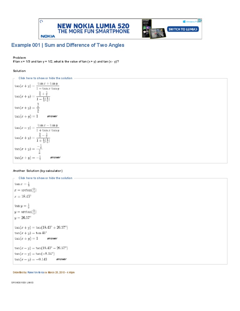 Example 001 - Sum and Difference of Two Angles 2 - Plane Trigonometry ...