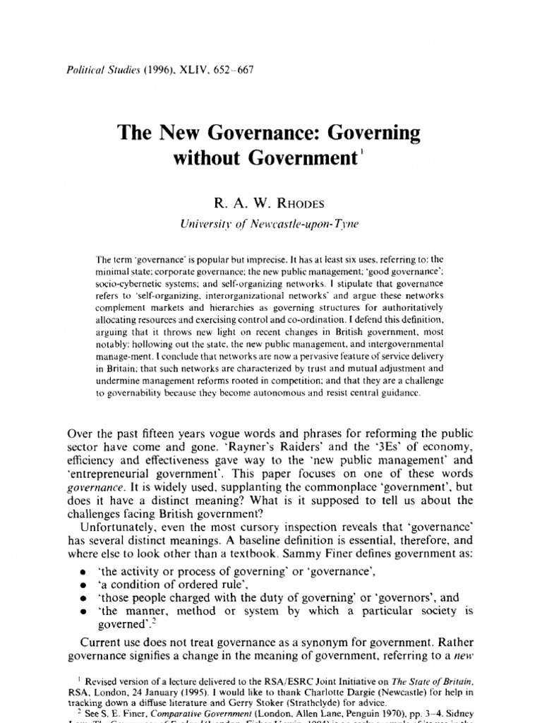 The New Governance: Governing Without Government | PDF | Governance ...