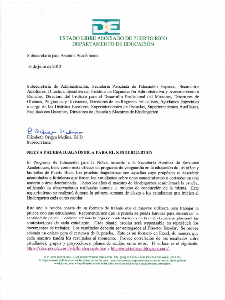 Nueva Prueba Diagnóstica para El Kindergarten | PDF