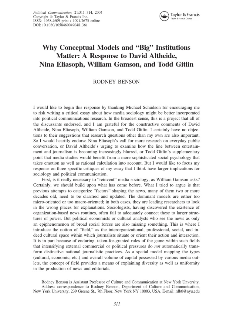 Why Conceptual Models and "Big" Institutions Matter: A Response To ...