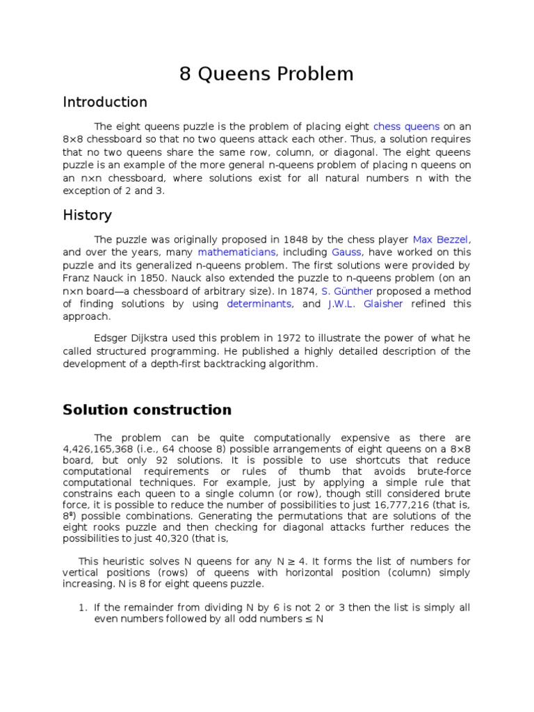 8 Queens Problem | PDF