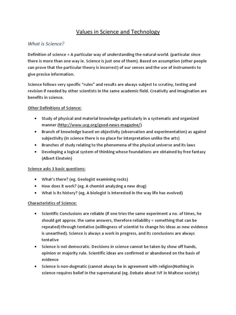 Values in Science and Technology | PDF | Science | Scientific Method