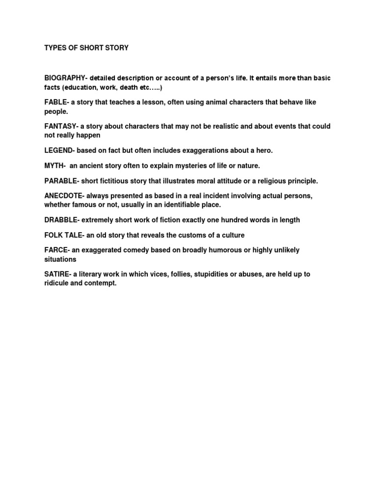 Types of Short Story PDF