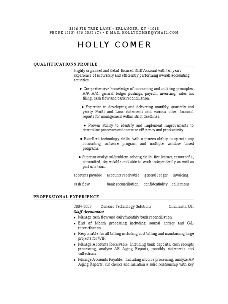 Holly Comer Resume 3-09 | PDF | Accounts Payable | Business